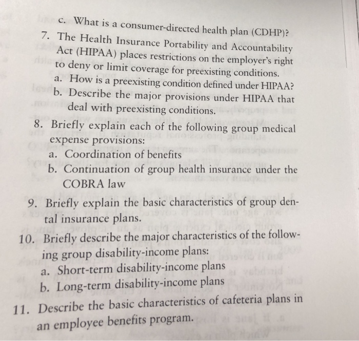 c. What is a consumer-directed health plan (CDHP)? 7. | Chegg.com