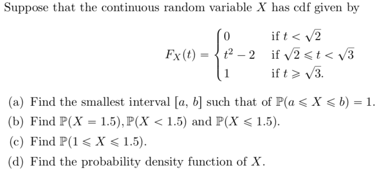 Solved Let X Be A Random Variable With Cdf Given By 0 