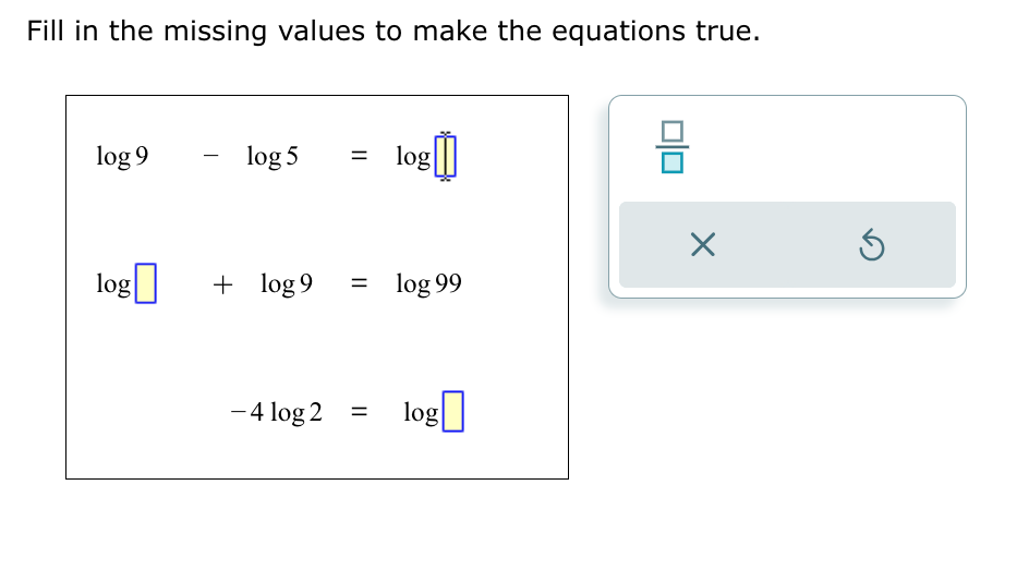 Solved Fill in the missing values to make the equations | Chegg.com