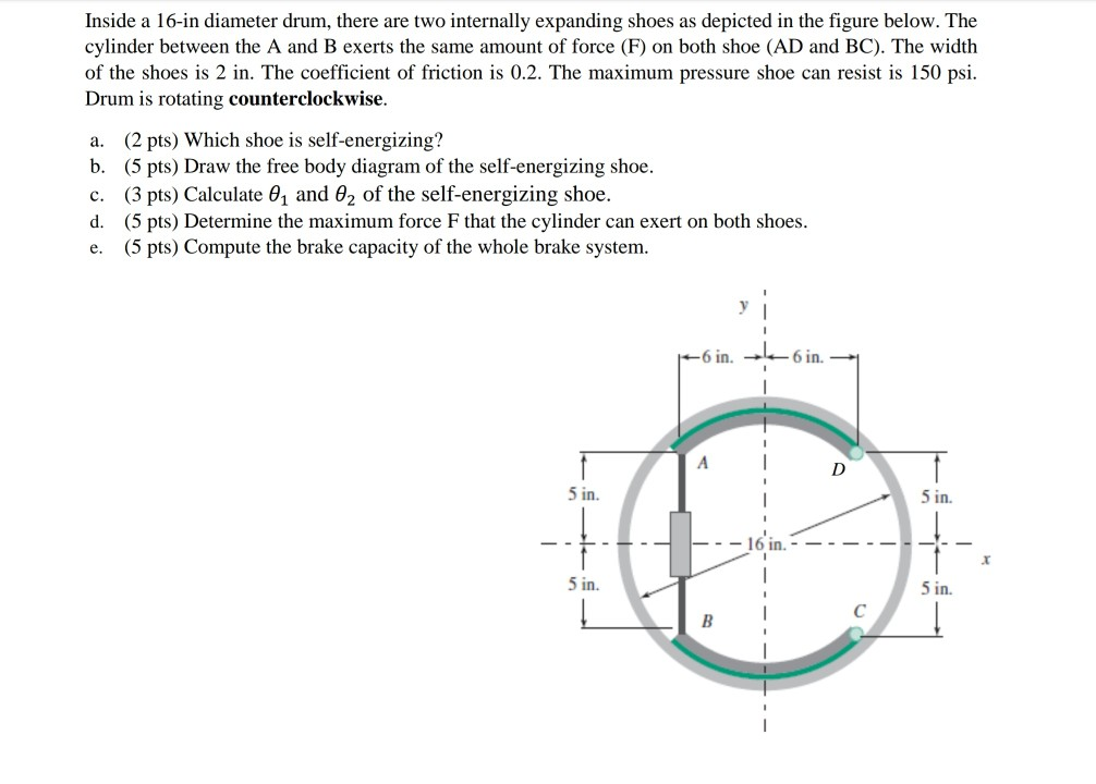 Solved Inside a 16-in diameter drum, there are two | Chegg.com