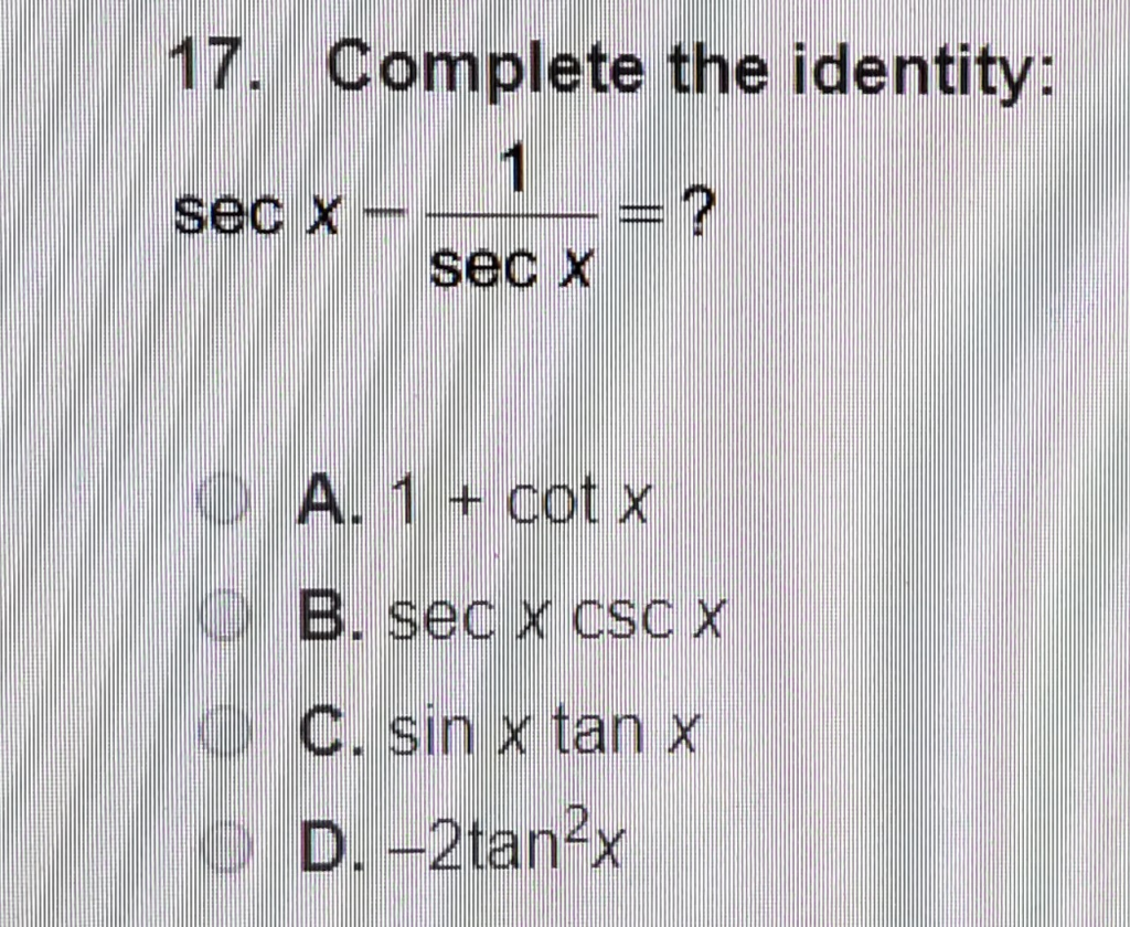 Solved sin x + siny 11. Complete the following identity: - | Chegg.com
