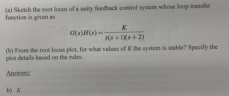 Solved (a) Sketch the root locus of a unity feedback control | Chegg.com