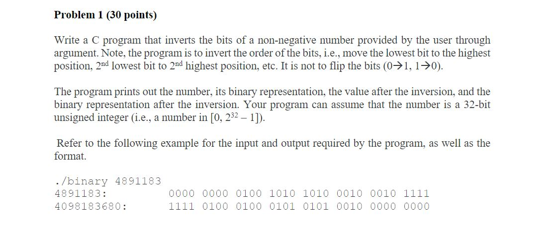 Solved Problem 1 30 Points Write A C Program That Inverts