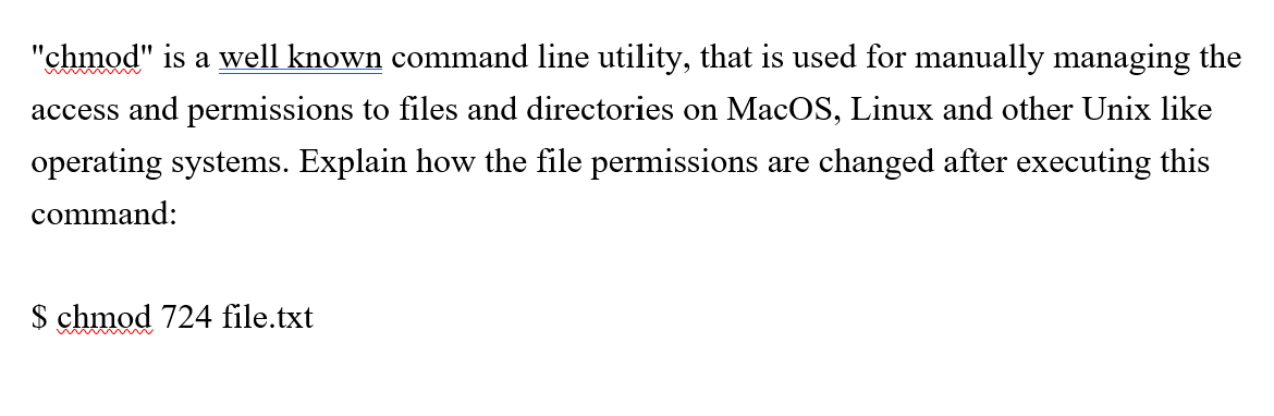 Solved "chmod" is a well known command line utility, that is | Chegg.com