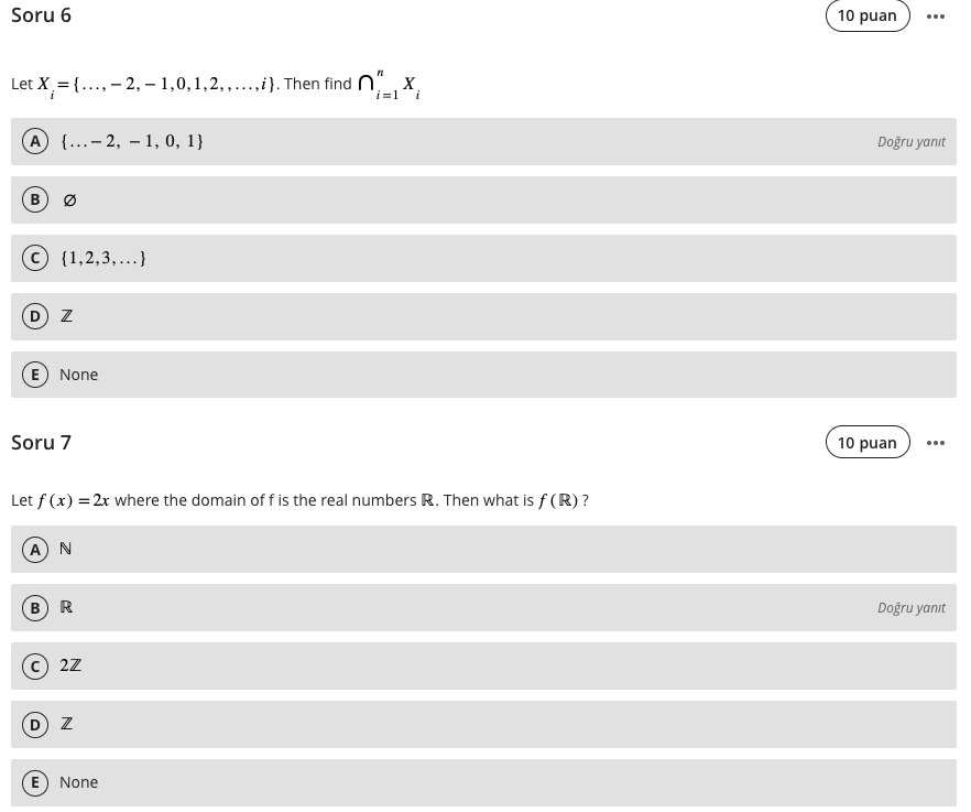 Solved Soru 6 10 puan Let Xi={…,−2,−1,0,1,2,,…,i}. Then find | Chegg.com