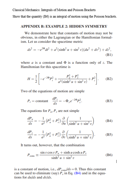 Solved Classical Mechanics: Integrals of Motion and Poisson | Chegg.com