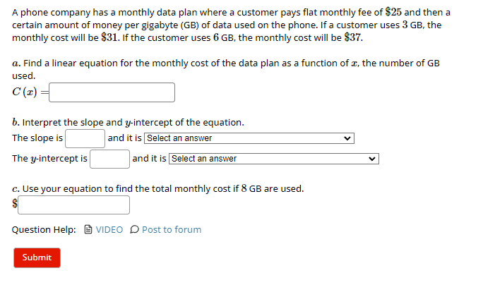 Solved A phone company has a monthly data plan where a | Chegg.com