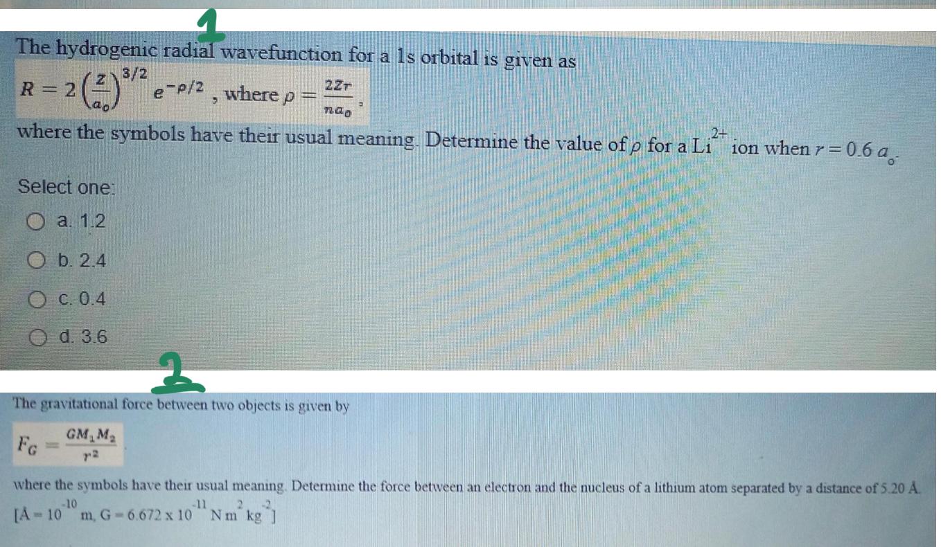 Solved The hydrogenic radial wavefunction for a 1 s orbital | Chegg.com