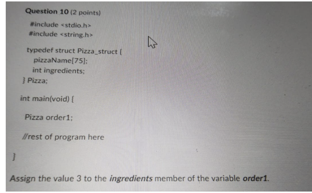 Solved Question 10 (2 points) \#include stdio.h> \#include | Chegg.com