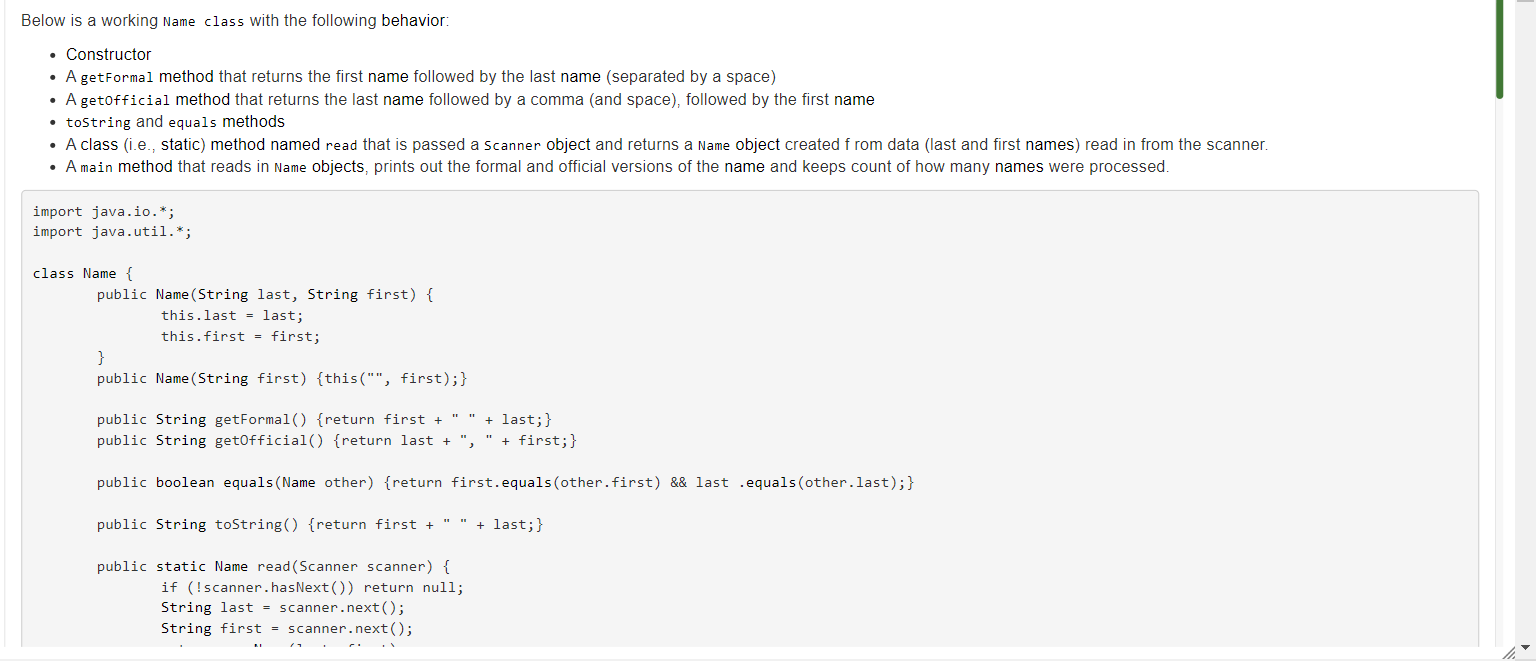 Solved Below is a working Name class with the following | Chegg.com