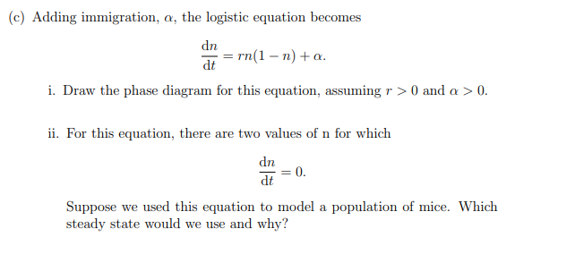 Solved (c) Adding immigration, a, the logistic equation | Chegg.com