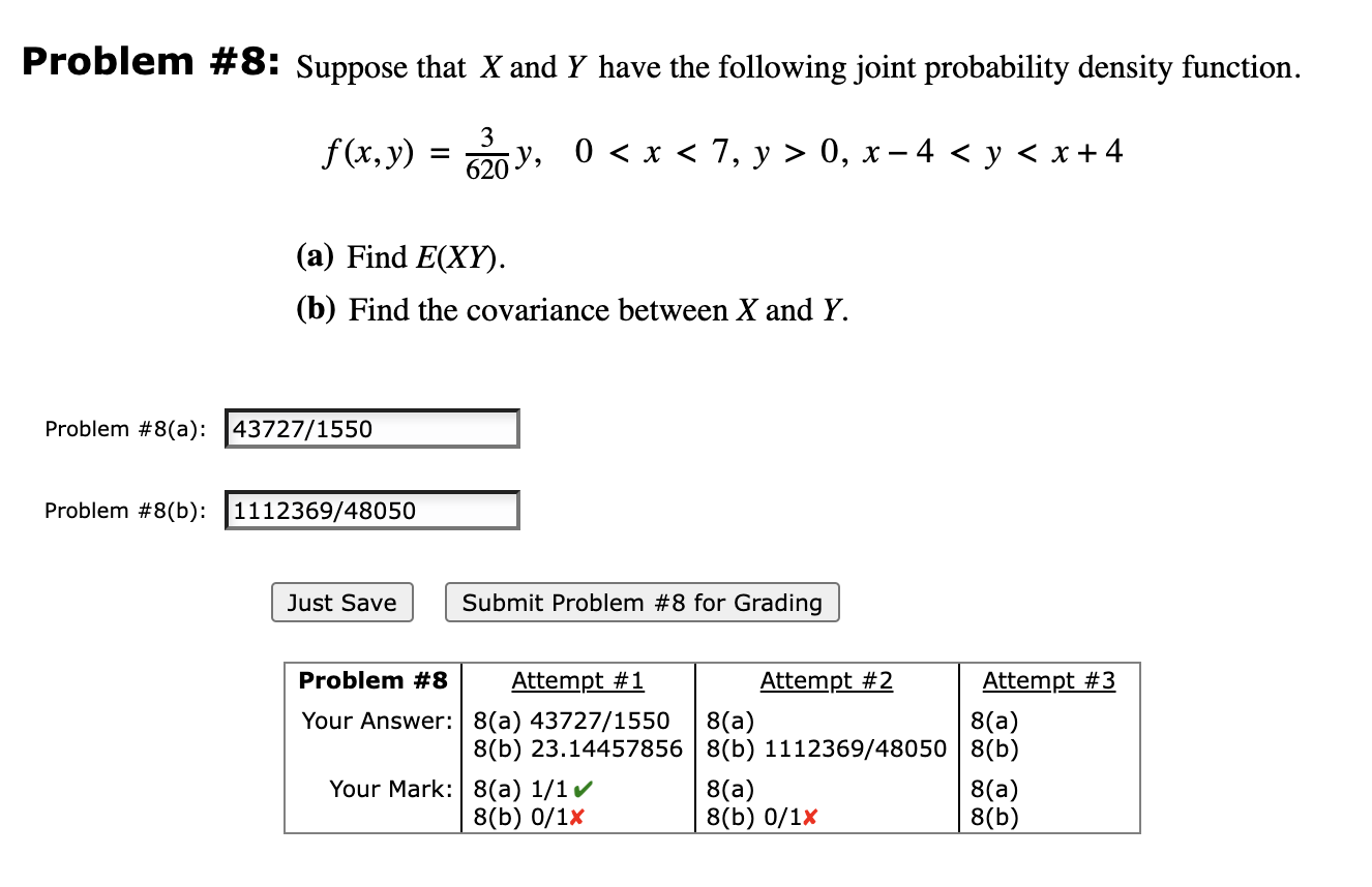 Solved Problem #8: Suppose that X and Y have the following | Chegg.com
