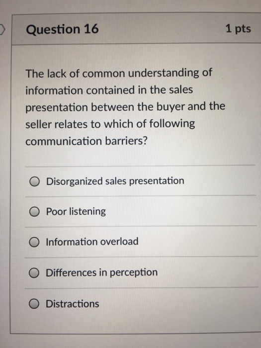 Solved Question 16 1 pts The lack of common understanding of | Chegg.com