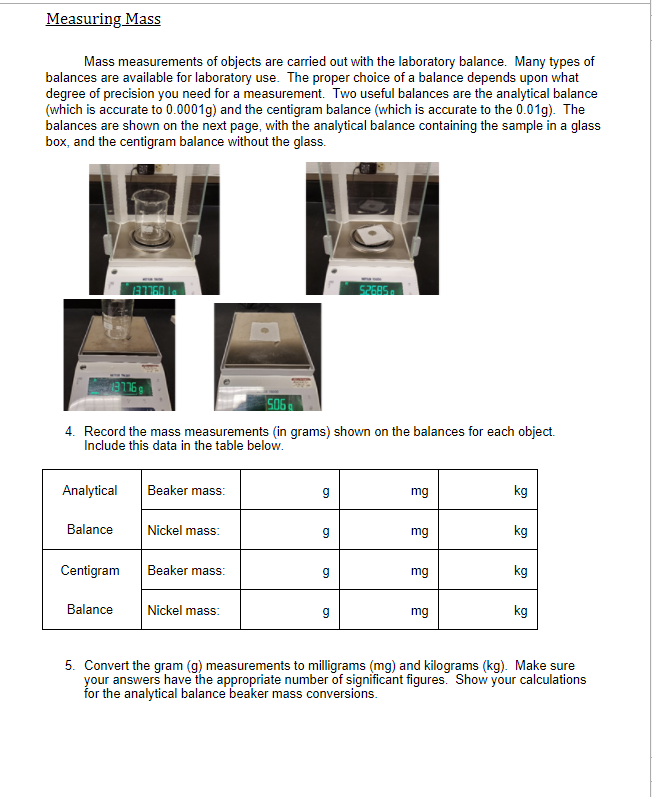 Solved Measuring Mass Mass measurements of objects are | Chegg.com