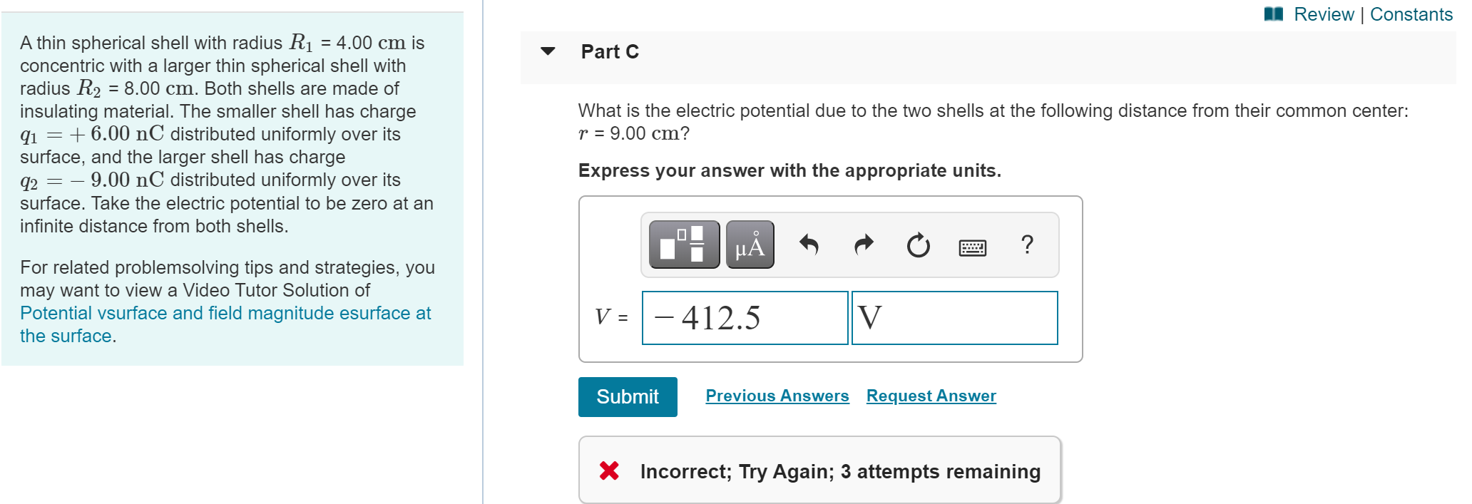 Solved 1 Review Constants Part C A thin spherical shell with | Chegg.com