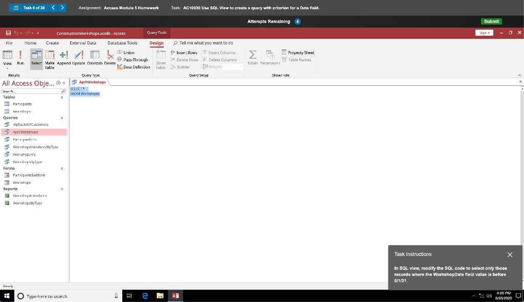 Solved Task Instructions In SQL vlew, modify the SQL code to | Chegg.com