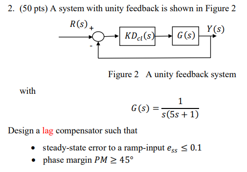 Solved 2. (50 pts) A system with unity feedback is shown in | Chegg.com