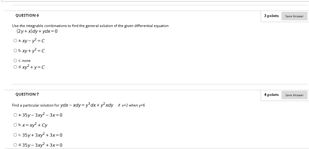 Solved QUESTION 6 3 points Save Answer Use the integrable | Chegg.com