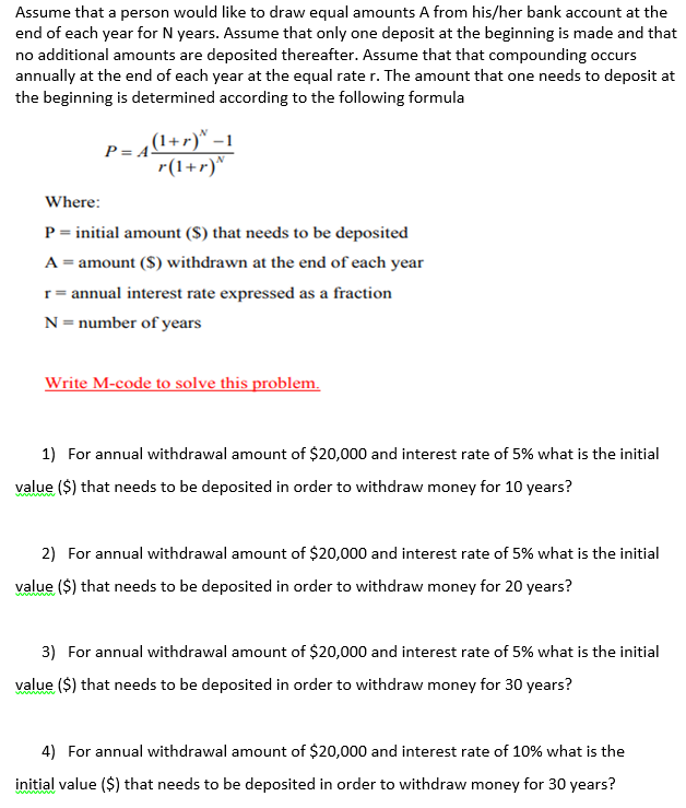 Solved Assume that a person would like to draw equal amounts | Chegg.com