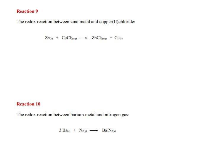 Reaction 7: The redox reaction between zinc metal and | Chegg.com