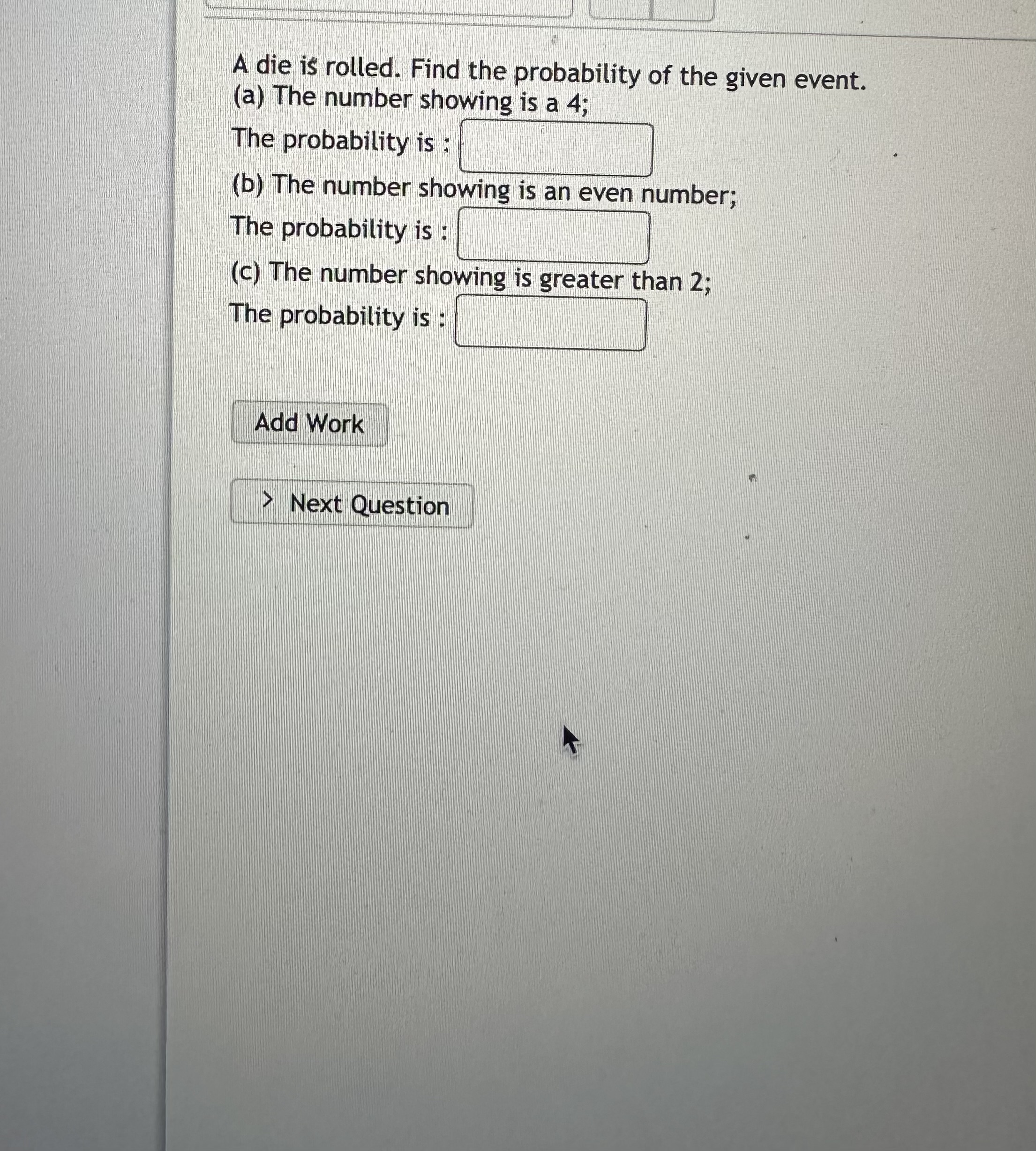 Solved A die is rolled. Find the probability of the given | Chegg.com