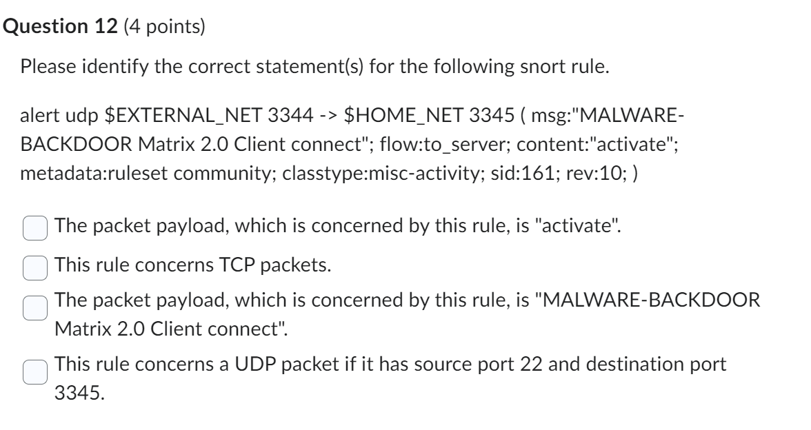 Solved Question 12 (4 points) Please identify the correct | Chegg.com