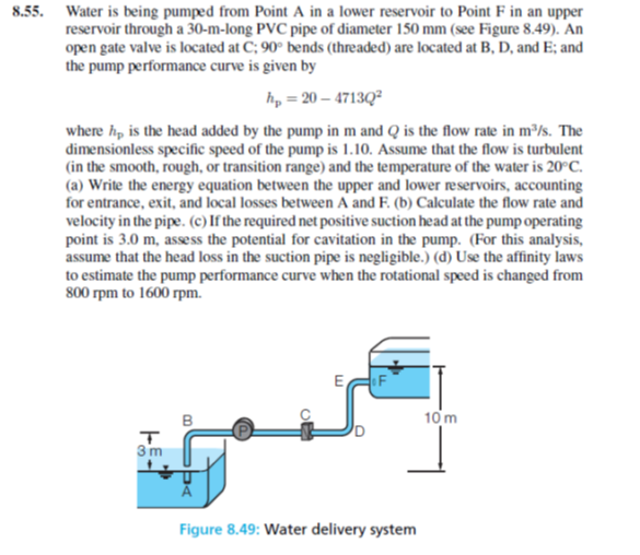 Solved 8.55. Water is being pumped from Point A in a lower | Chegg.com
