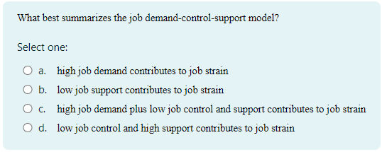 Solved What best summarizes the job demand-control-support | Chegg.com