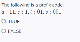 Solved The following is a prefix code. a : 11, e:1,t:01, 8: | Chegg.com