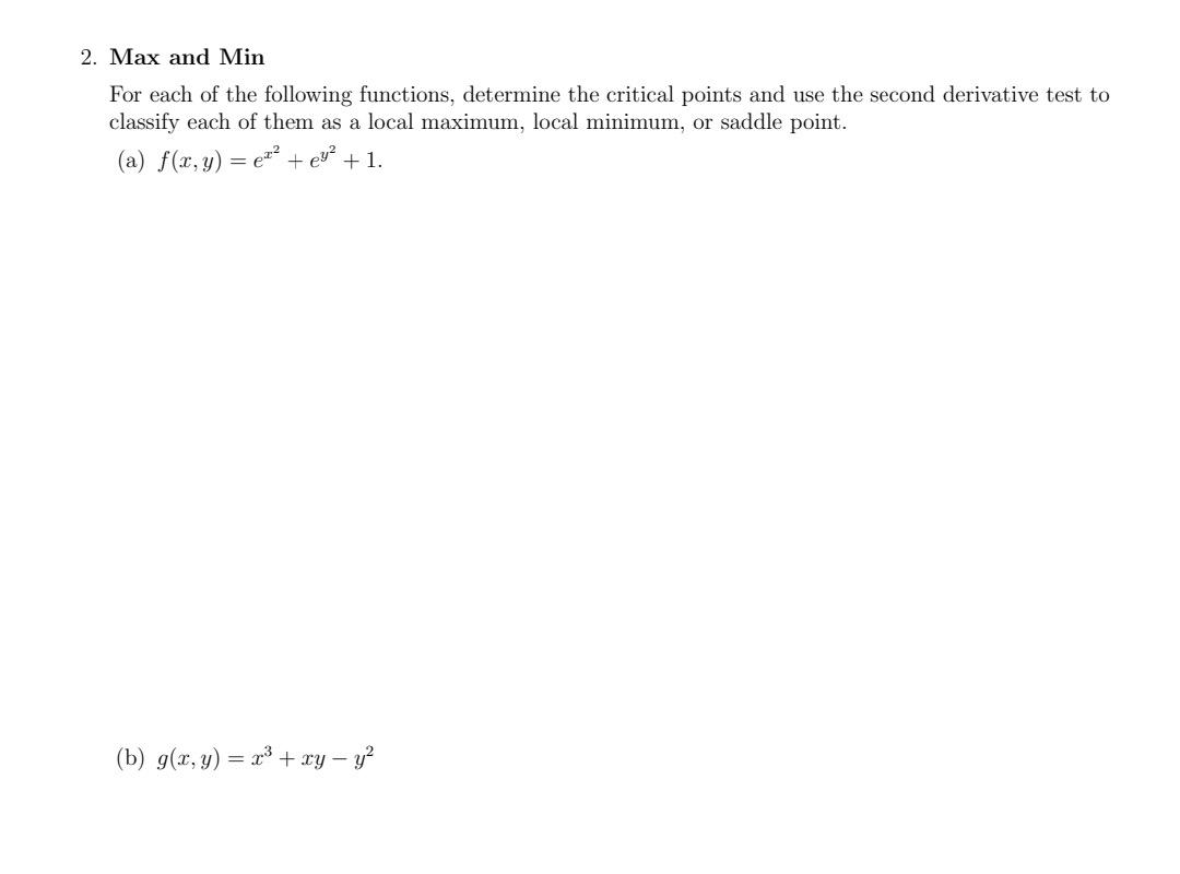 Solved 2. Max and Min For each of the following functions, | Chegg.com