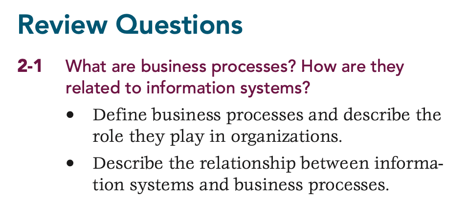 Solved Review Questions 2-1 What are business processes? How | Chegg.com