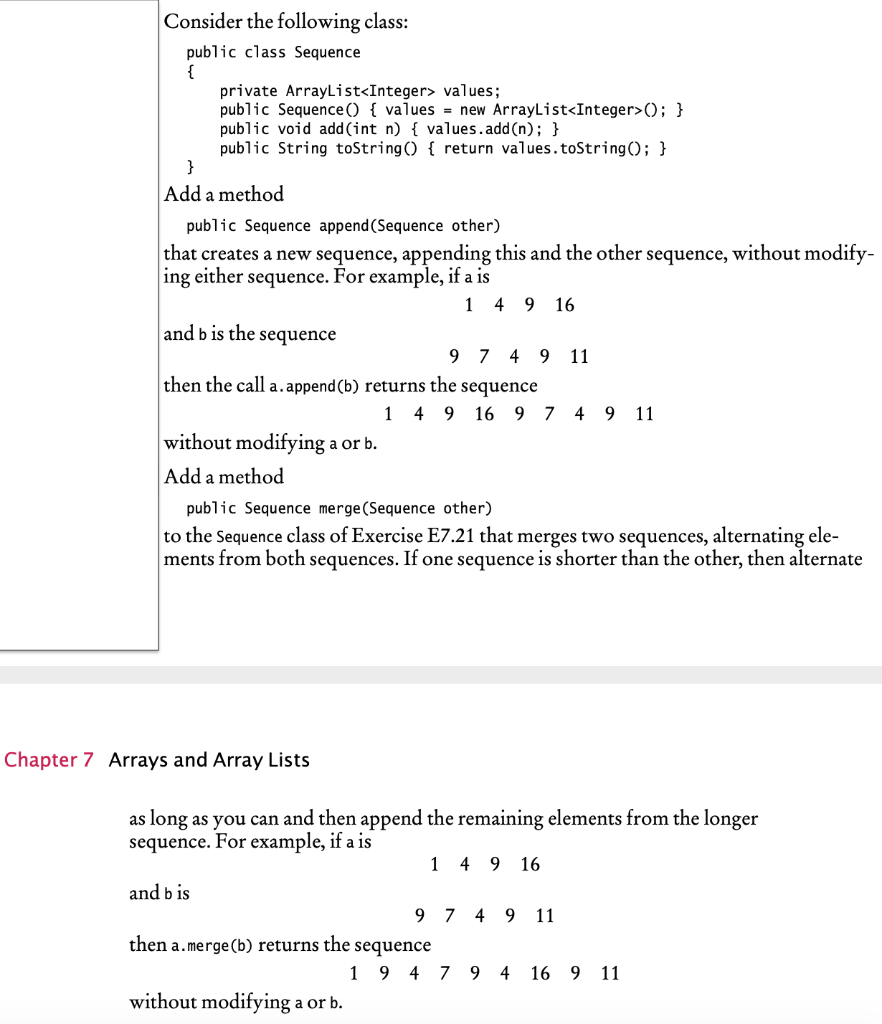 Solved Consider the following class: public class Sequence { | Chegg.com