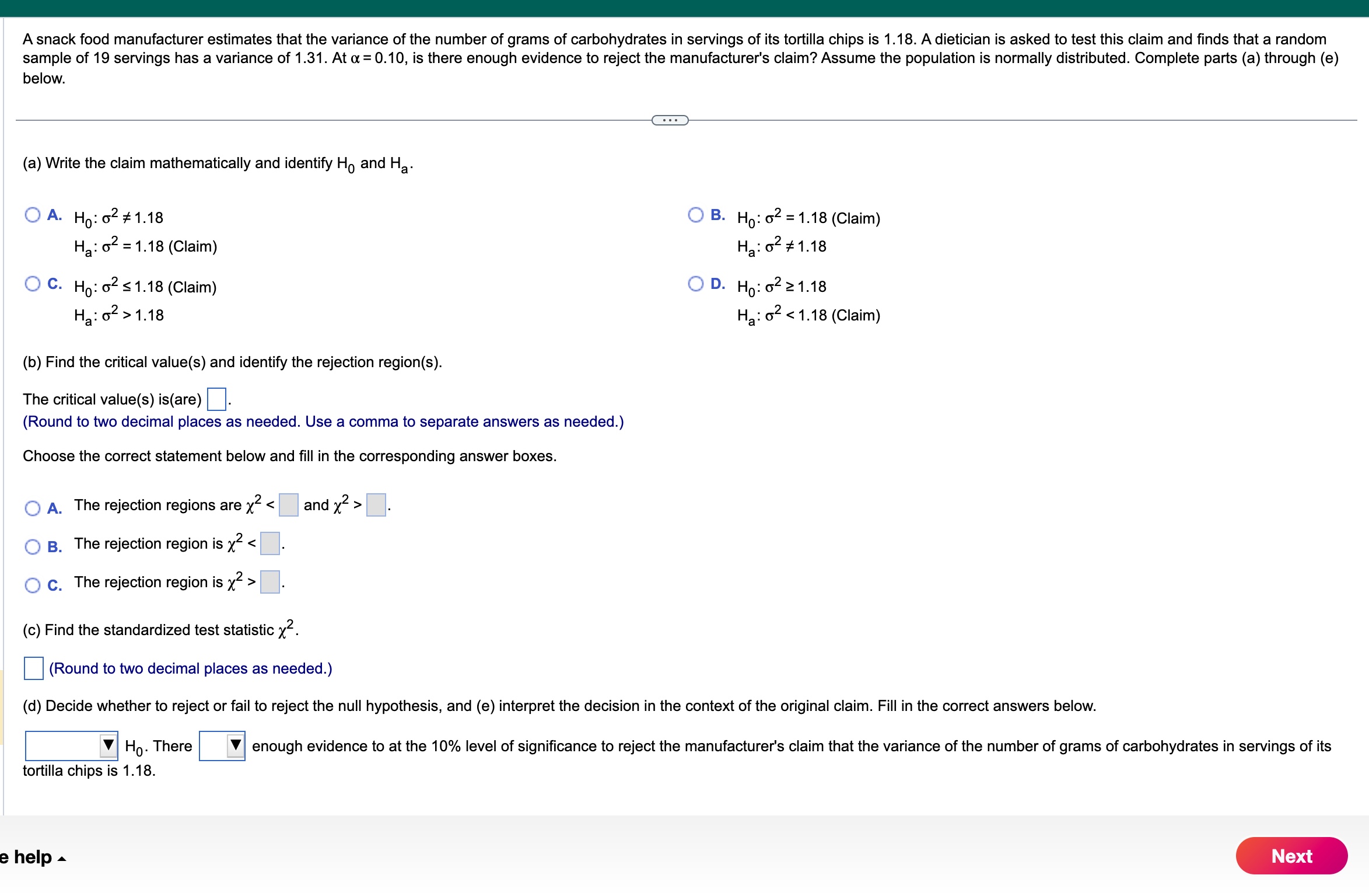 Solved A snack food manufacturer estimates that the variance | Chegg.com