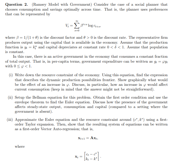 Solved Question 2. (Ramsey Model with Government) Consider | Chegg.com
