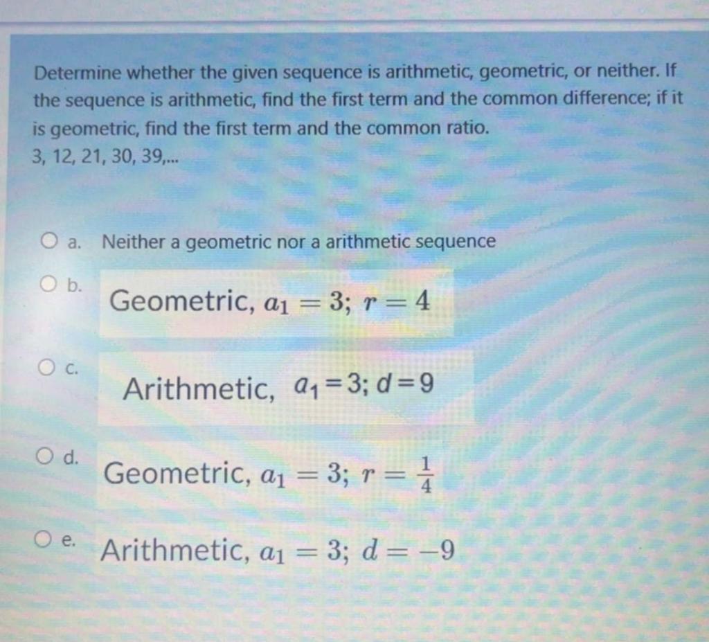Solved Determine whether the given sequence is arithmetic, | Chegg.com