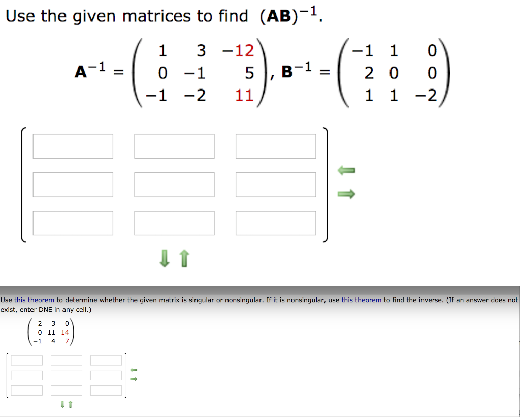 Solved Use the given matrices to find (AB)-1 -1 1 0 A-1015, | Chegg.com