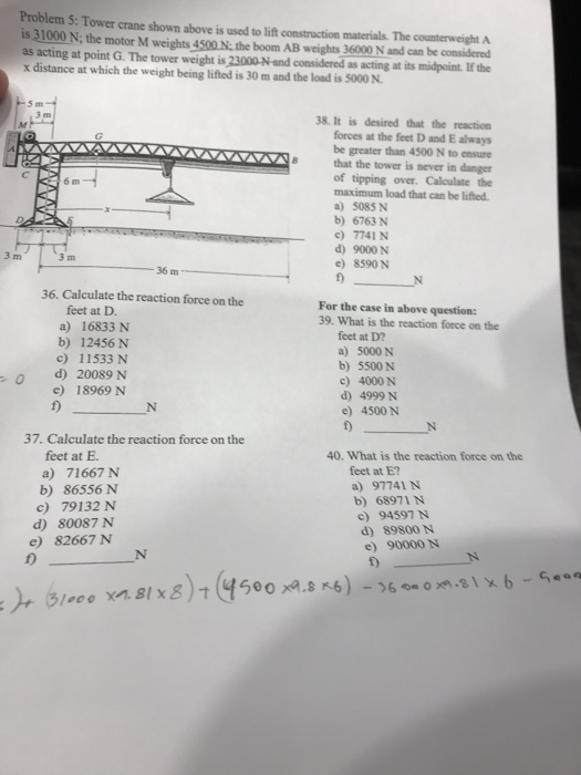 Solved Problem 5: Tower crane shown above is used to lift | Chegg.com