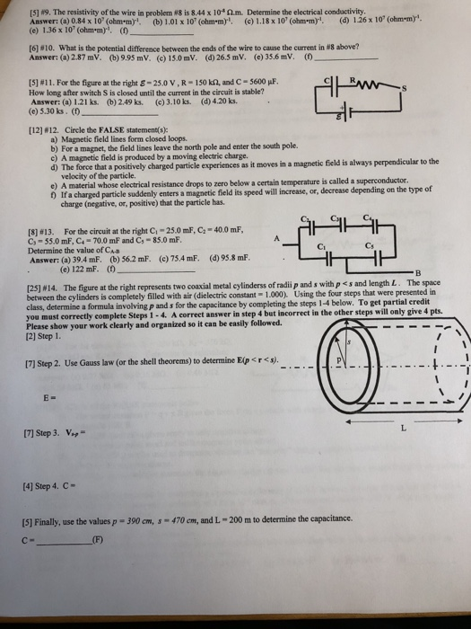 Solved [5] #9. The resistivity of the wire in problem "8 is | Chegg.com
