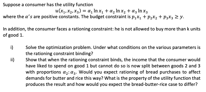 Solved Suppose a consumer has the utility function u(X1, X2, | Chegg.com