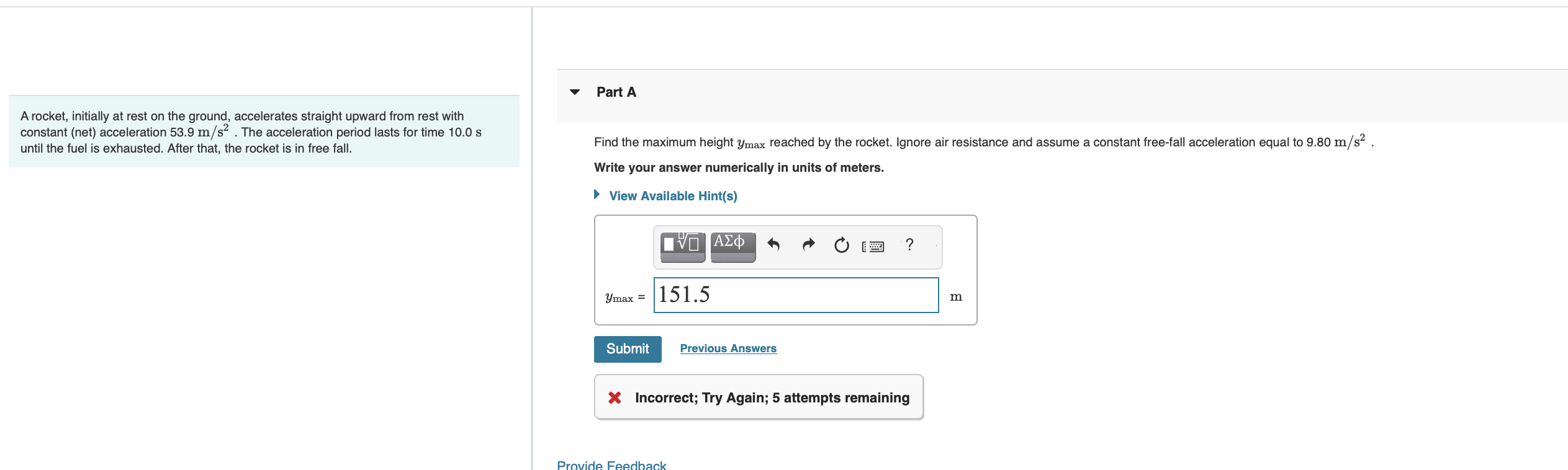 Solved A rocket, initially at rest on the ground, | Chegg.com