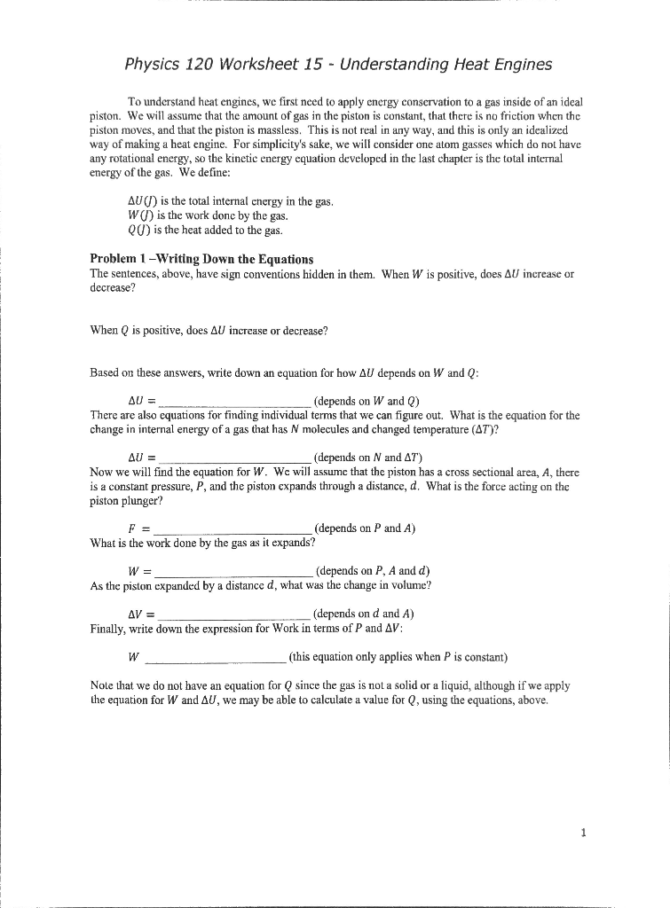 Solved Physics 120 Worksheet 15 - Understanding Heat Engines | Chegg.com
