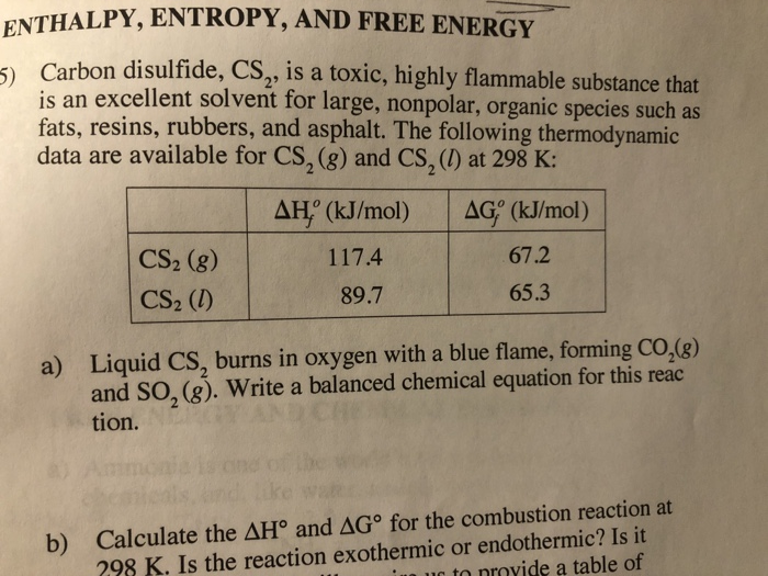 Solved THALPY, ENTROPY, AND FREE ENERGY Carbon disulfide, | Chegg.com