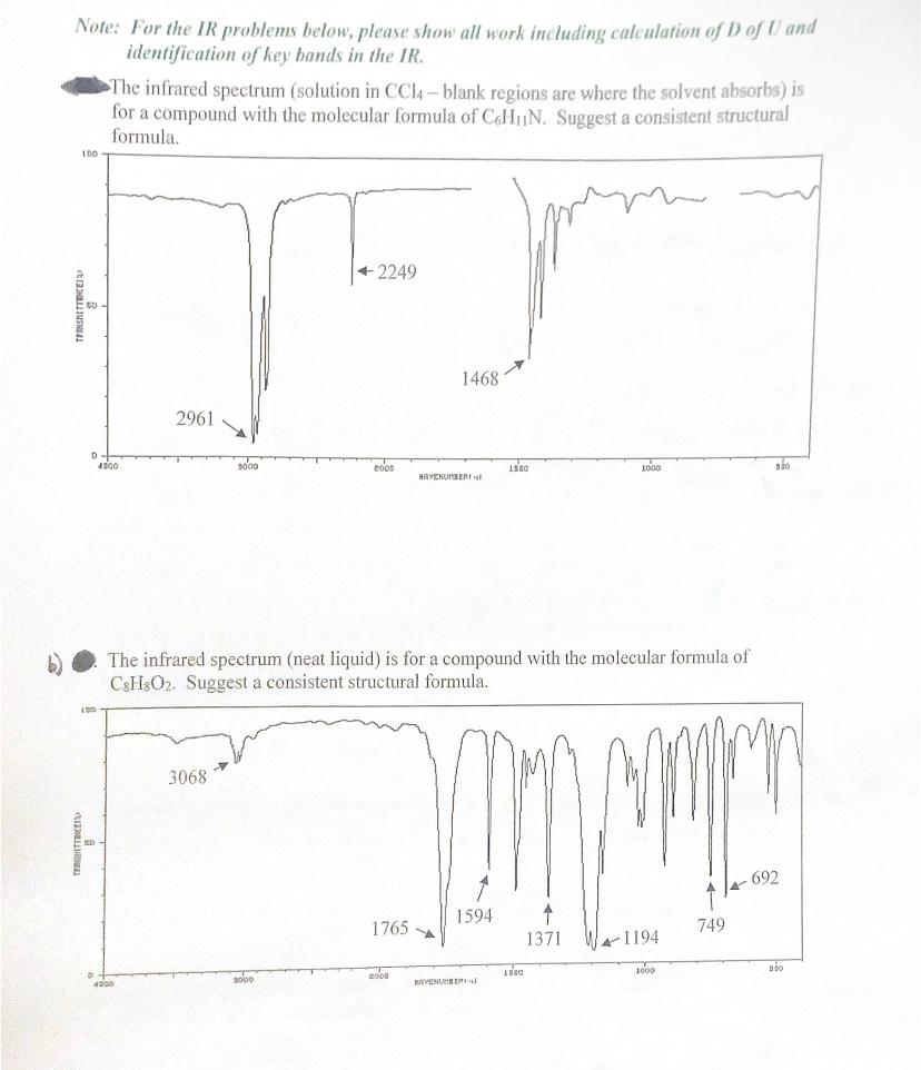 Solved Note: For the IR problems below, please show all work | Chegg.com