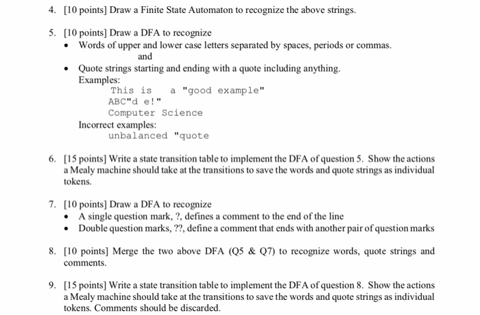 4. [10 points) Draw a Finite State Automaton to | Chegg.com