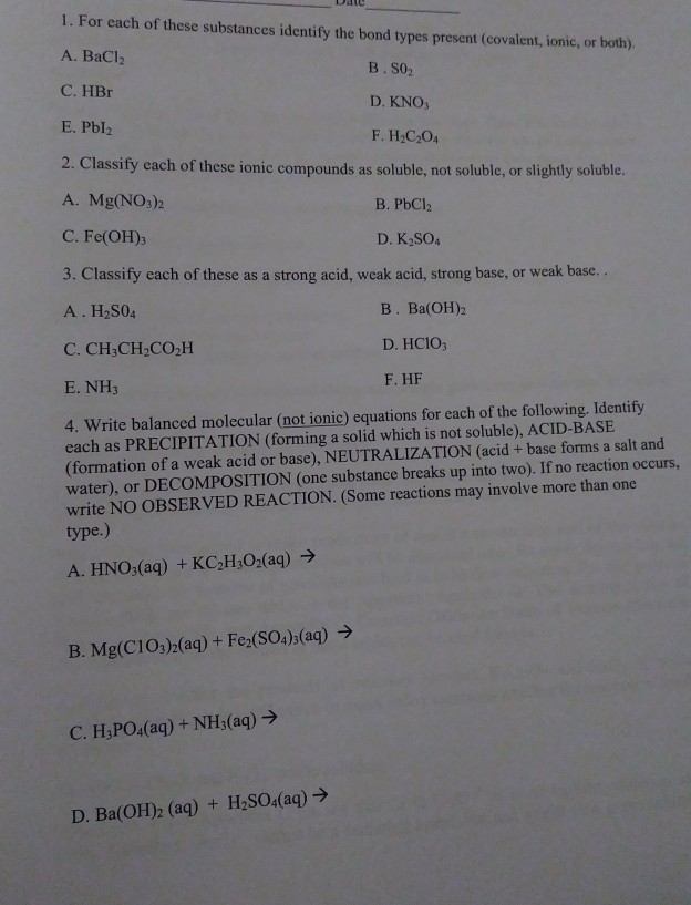 Solved Write Correct Balanced Net Ionic Equations For The 6847