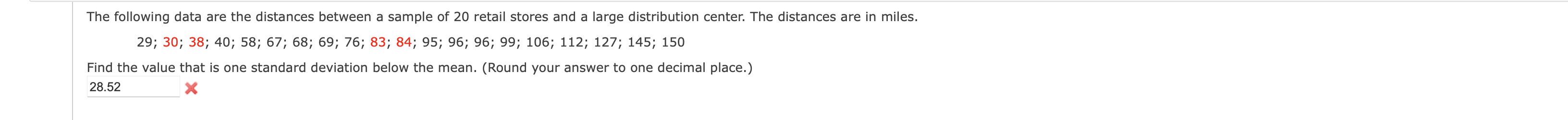 Solved The following data are the distances between a sample | Chegg.com