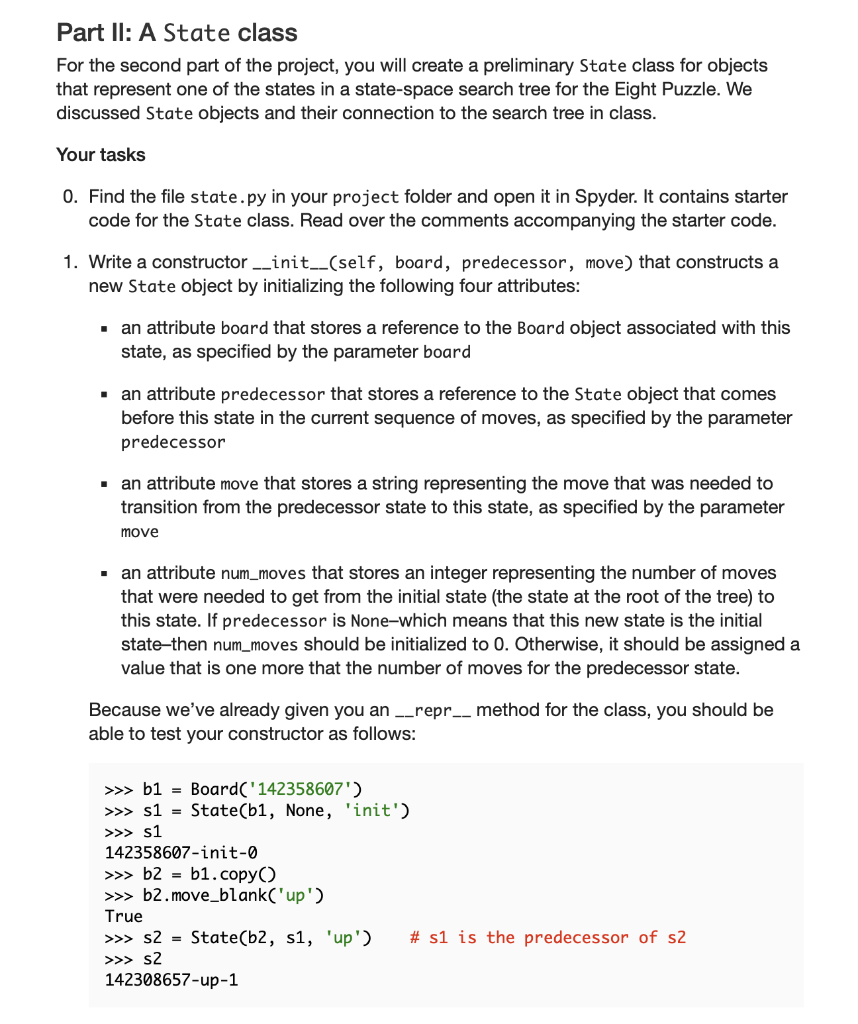 Solved Part II: A State class For the second part of the | Chegg.com