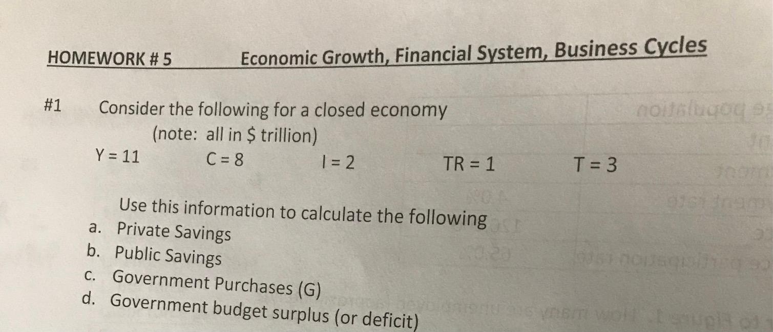 Solved HOMEWORK #5 Economic Growth, Financial System, | Chegg.com