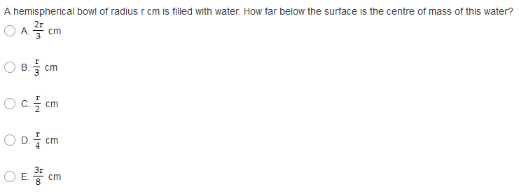 Solved A hemispherical bowl of radius r cm is filled with | Chegg.com