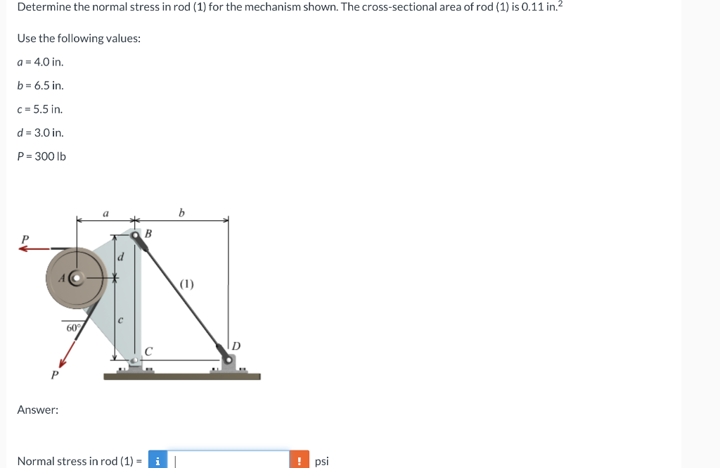 Solved Determine the normal stress in rod (1) for the | Chegg.com